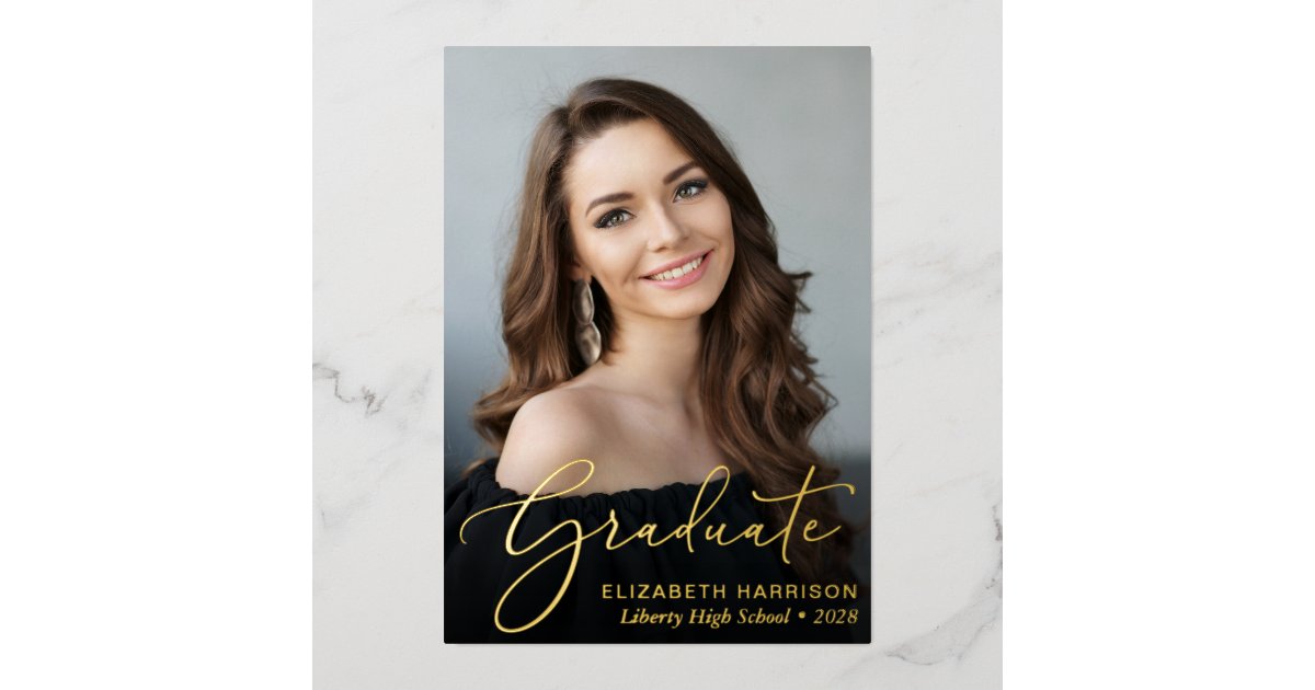 Elegant Script Photo Graduation Foil Invitation | Zazzle