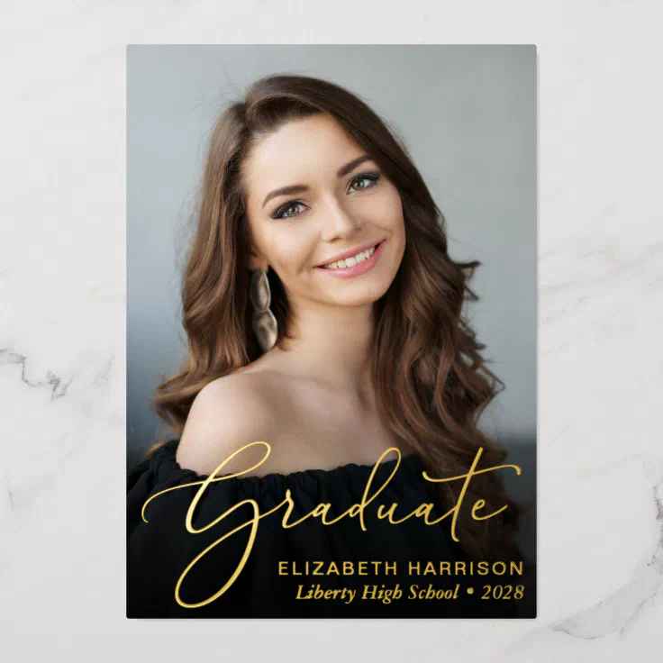 Elegant Script Photo Graduation Foil Invitation | Zazzle
