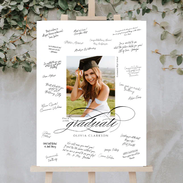 Elegant Script Photo Graduation Guest Signature Foam Board | Zazzle