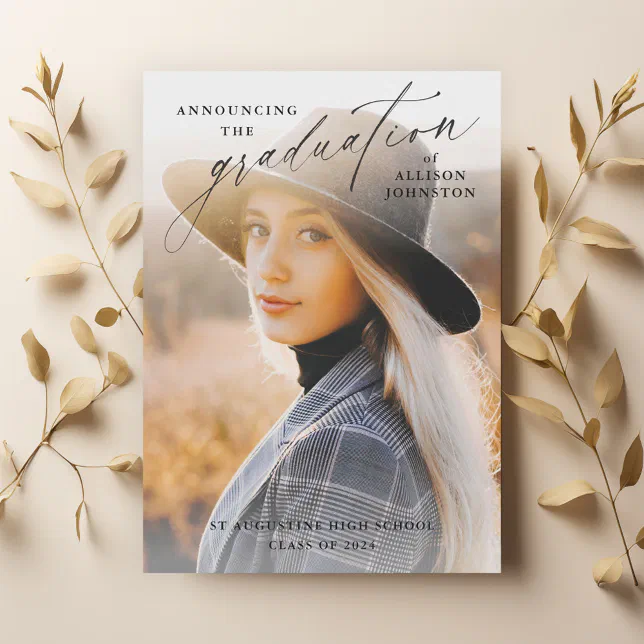 Elegant Script Photo Graduation Invitation | Zazzle