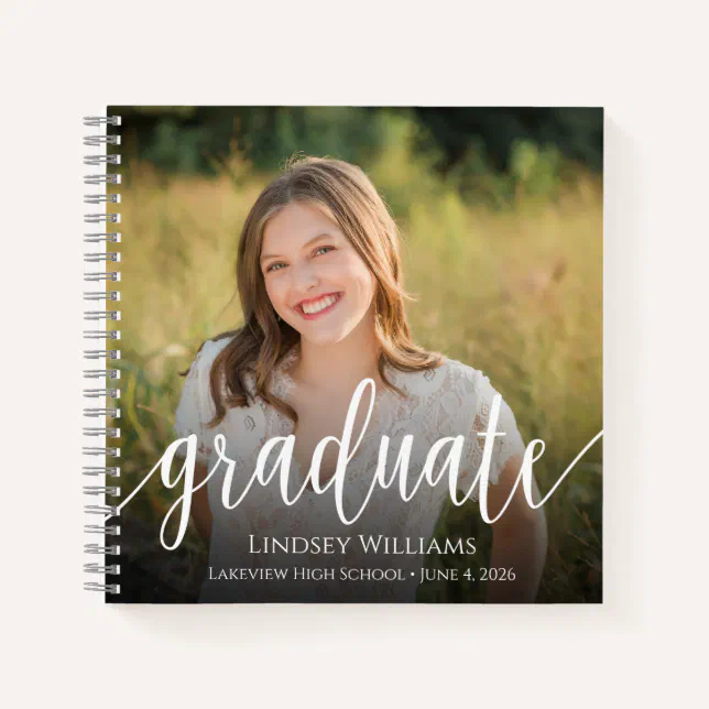 Elegant Script Photo Graduation Keepsake Guest Notebook | Zazzle