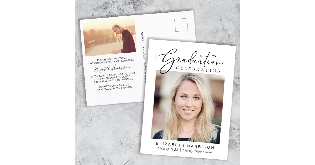 Elegant Script Photo Graduation Party Invitation Postcard | Zazzle