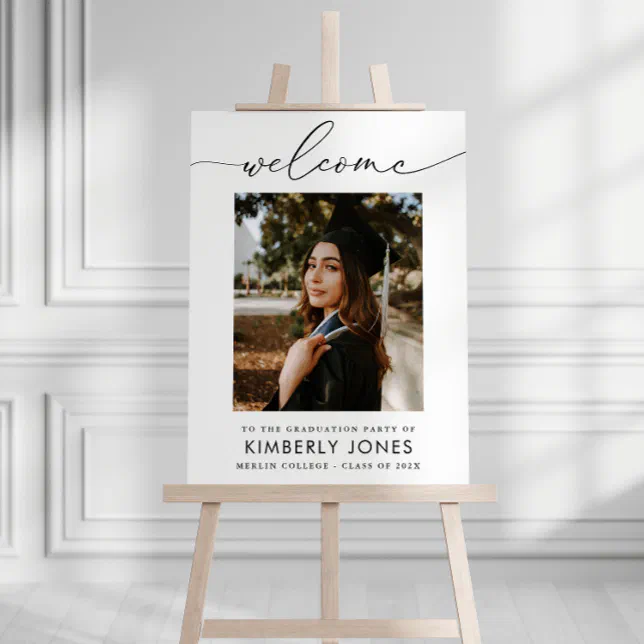 elegant script photo graduation party welcome sign | Zazzle