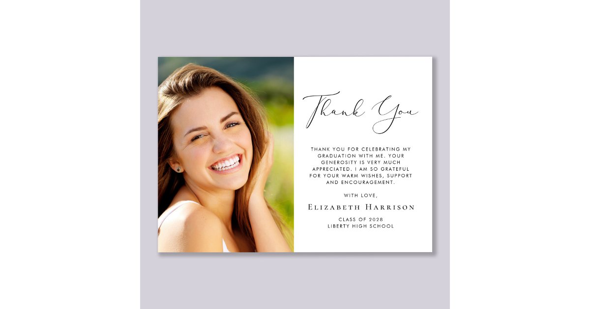 Elegant Script Photo Graduation Thank You Card | Zazzle