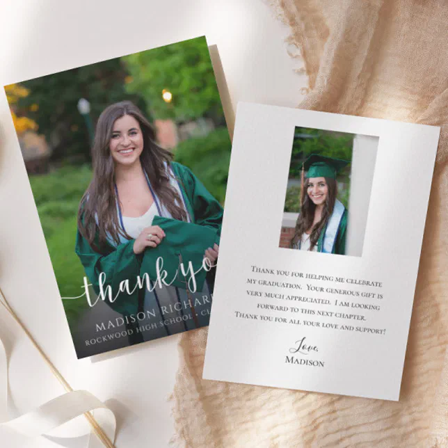 Elegant Script Photo Graduation Thank You Card | Zazzle