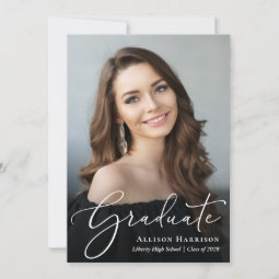 Elegant Script Photo Overlay Graduation Party Invitation | Zazzle