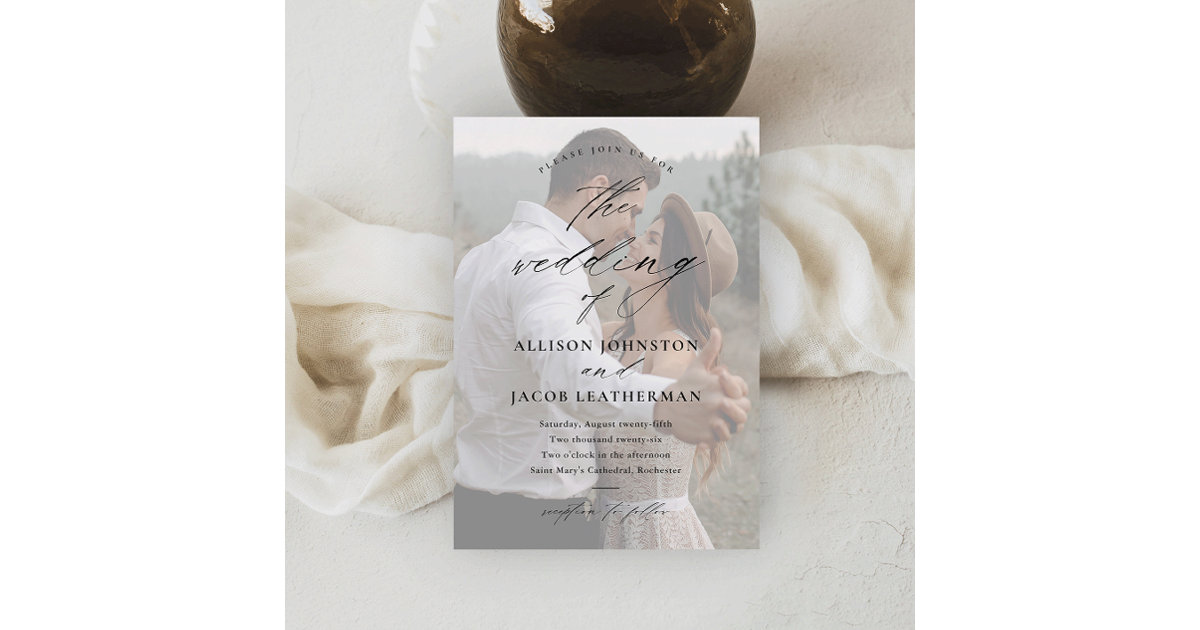 Elegant Script Photo Overlay Wedding Magnetic Invitation | Zazzle