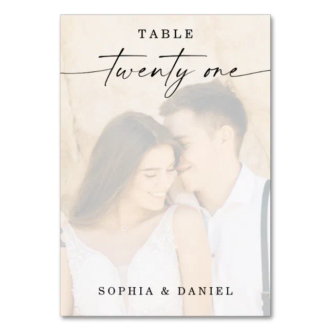 Elegant Script Photo Wedding Table Number 21 | Zazzle