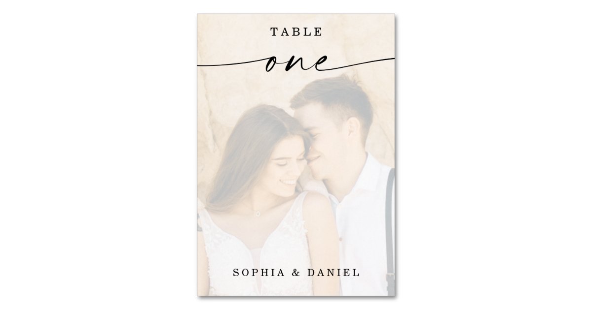Elegant Script Photo Wedding Table Number One | Zazzle