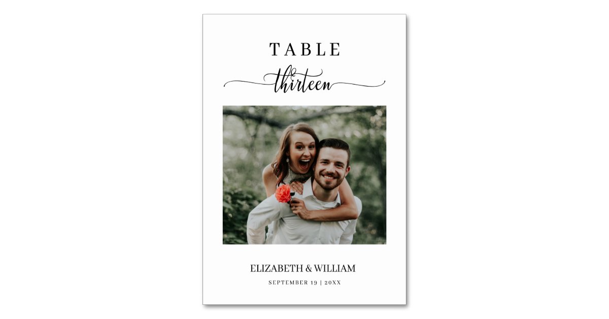 Elegant Script Photo Wedding Table Number Thirteen | Zazzle
