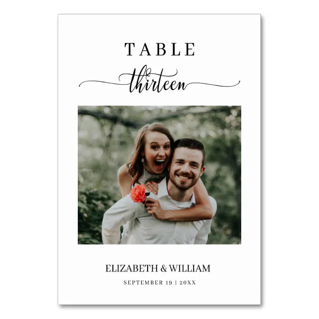 Elegant Script Photo Wedding Table Number Thirteen | Zazzle