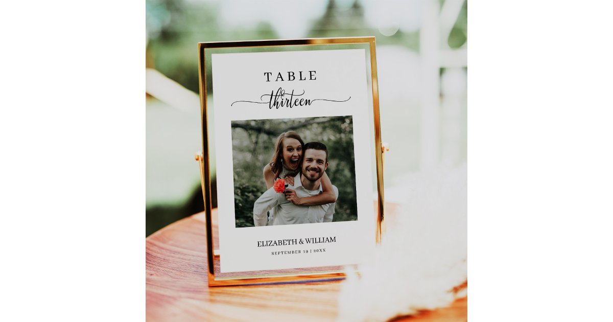 Elegant Script Photo Wedding Table Number Thirteen | Zazzle