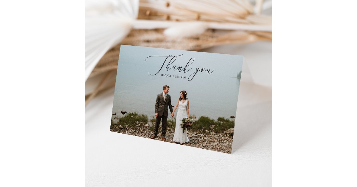 Elegant Script Photo Wedding Thank You Folded Card | Zazzle