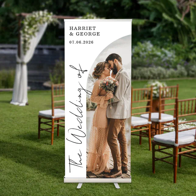 Elegant Script Photo Welcome Wedding Retractable Banner | Zazzle