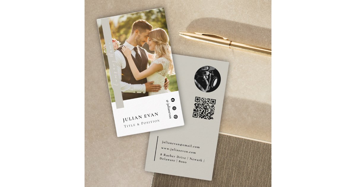 Elegant Script Profile Photo Sage Green Business Card | Zazzle