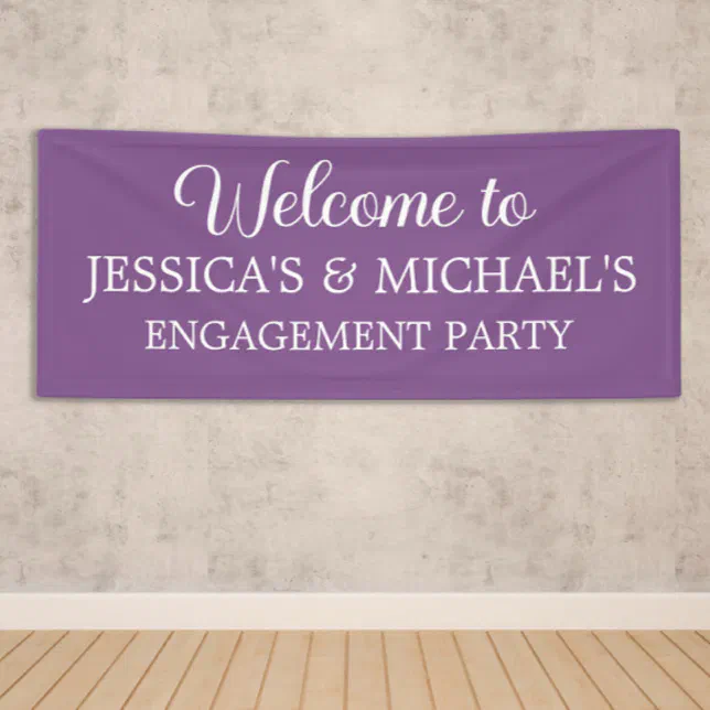 Elegant Script Purple Engagement Party Banner | Zazzle