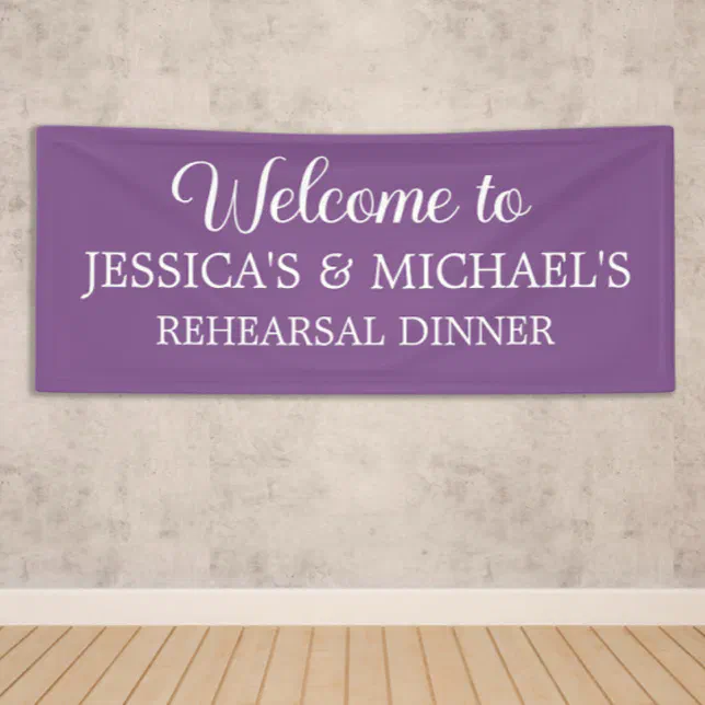 Elegant Script Purple Rehearsal Dinner Banner | Zazzle