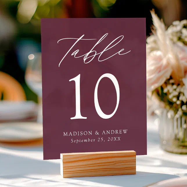 Elegant Script Purple Wedding Table Number Acrylic Sign | Zazzle