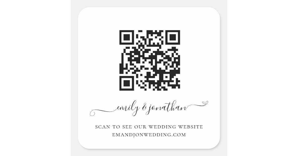 Elegant Script QR Code Wedding Website Square Sticker | Zazzle
