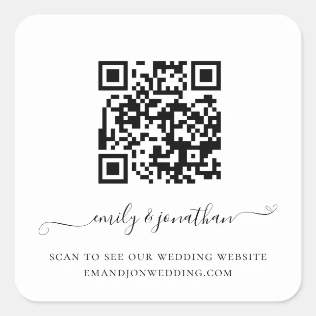 Elegant Script QR Code Wedding Website Square Sticker | Zazzle
