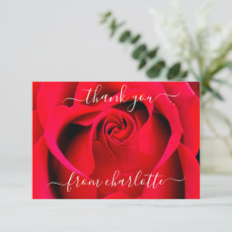 Elegant Script Red Rose Floral Thank You | Zazzle