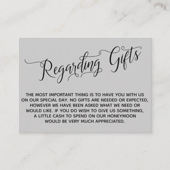 Elegant Script Regarding Wedding Gifts Gray Enclosure Card Zazzle