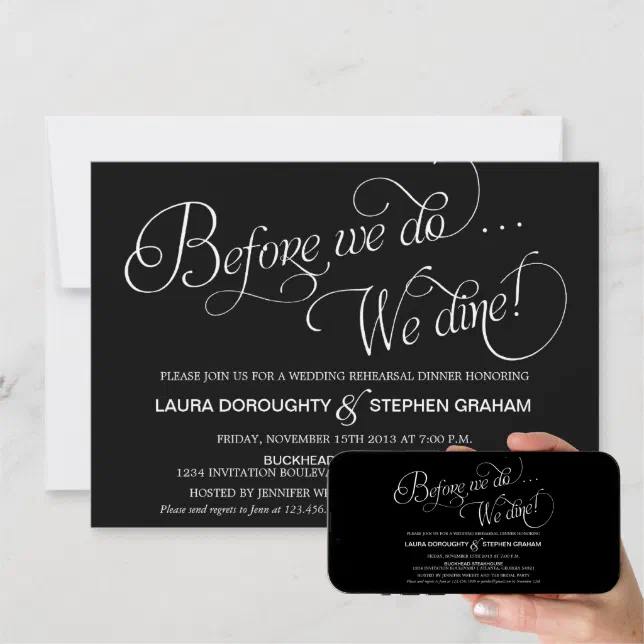 Elegant Script Rehearsal Dinner Invitation Black | Zazzle