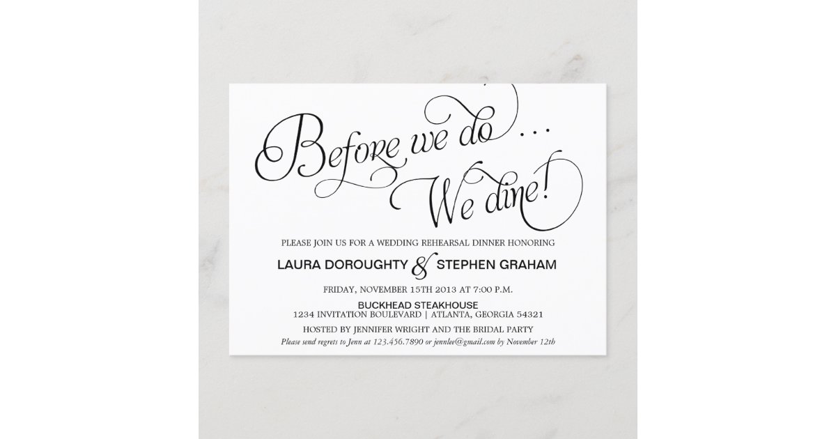 Elegant Script Rehearsal Dinner Invitation White | Zazzle.com