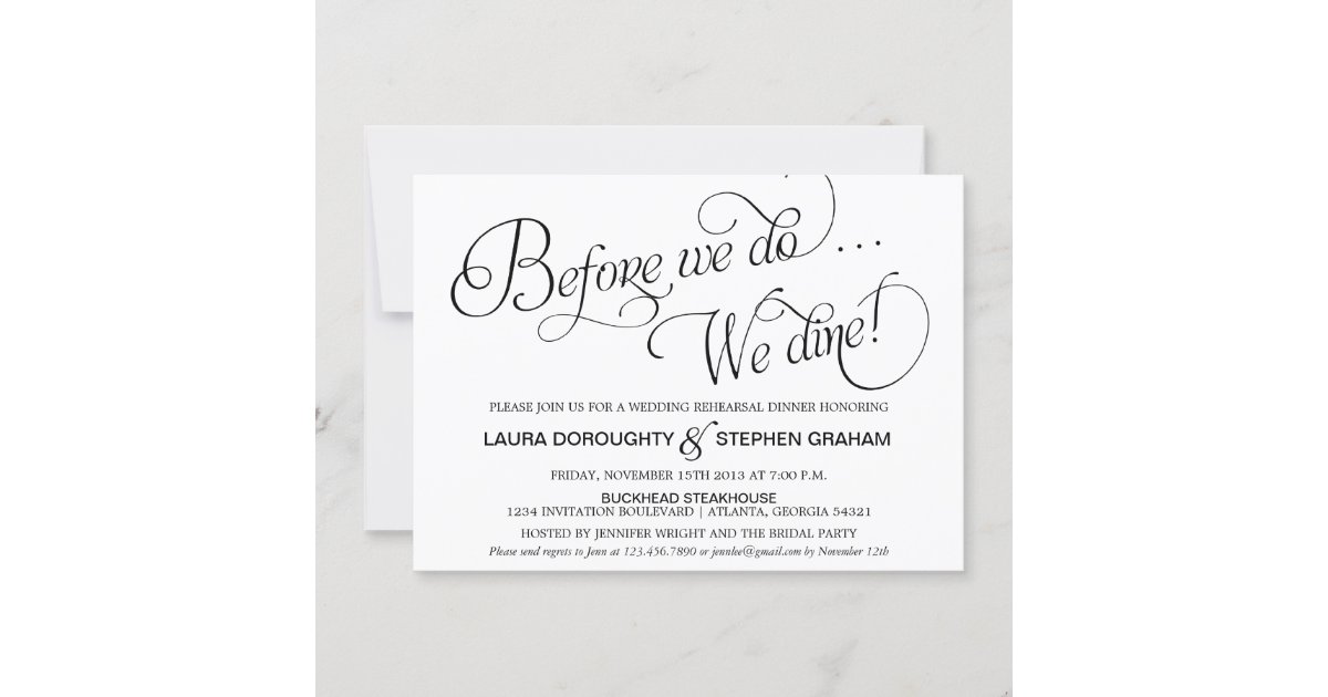 Elegant Script Rehearsal Dinner Invitation White | Zazzle