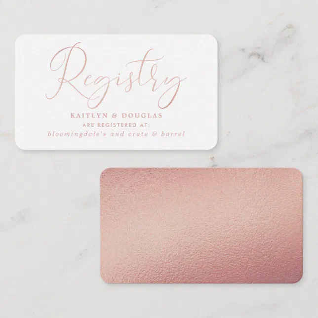 Elegant Script Rose Gold Foil Gift Registry Enclosure Card | Zazzle