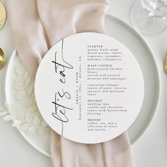 Elegant Script Round Wedding Menu | Zazzle