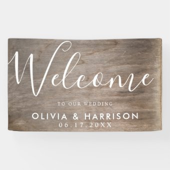 Elegant Script Rustic Wedding Welcome Sign Banner | Zazzle