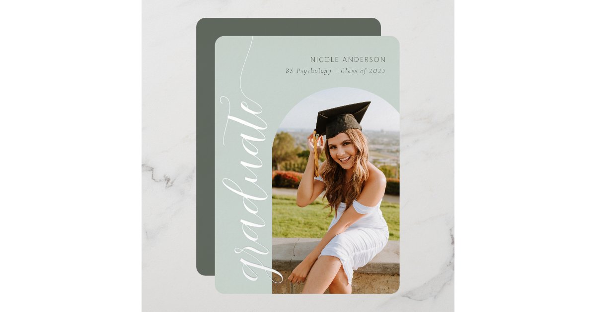 Elegant Script Sage Graduation Party Arch Photo Foil Invitation | Zazzle