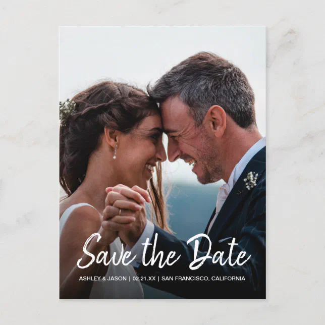 Elegant Script Save the Date Engagement Photo Announcement Postcard | Zazzle
