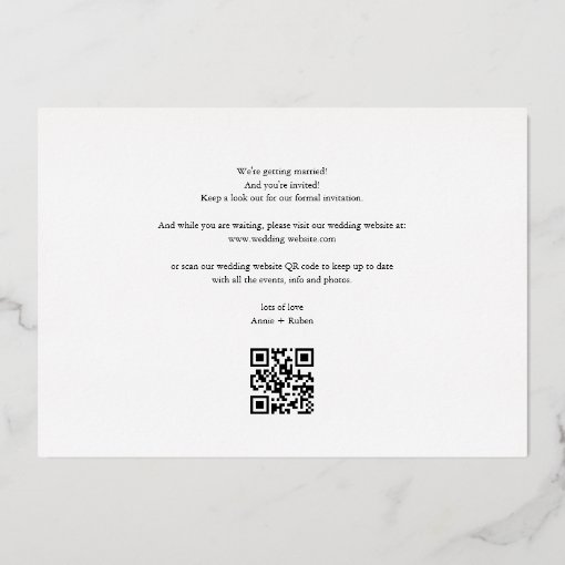 Elegant Script Save the Date Photo QR Code Foil Invitation | Zazzle