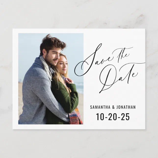 Elegant Script Save The Date Wedding Postcard | Zazzle