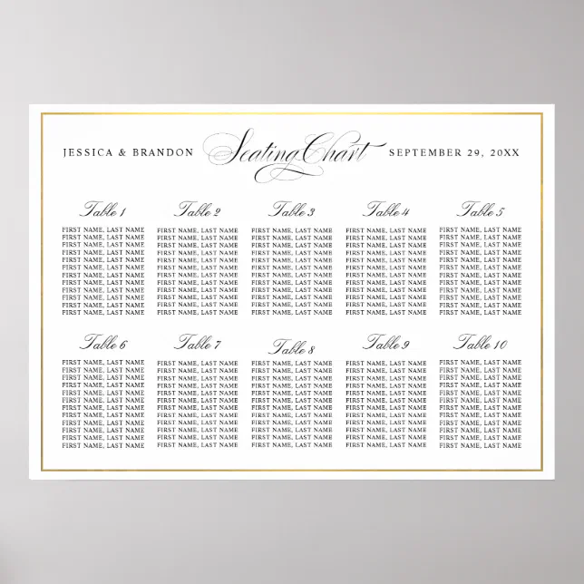 Elegant Script Seating Chart by Table 10 Tables | Zazzle