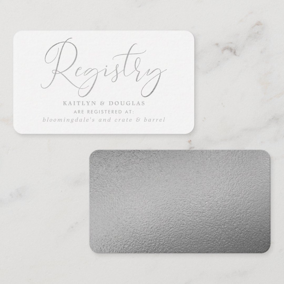Elegant Script Silver Foil Gift Registry Enclosure Card | Zazzle