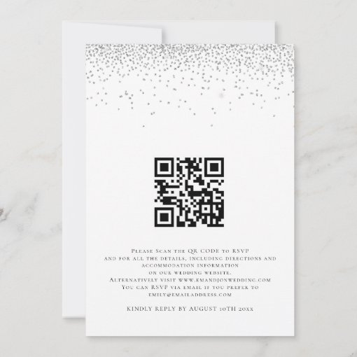 Elegant Script Silver Glitter QR Code Wedding Invi Invitation | Zazzle