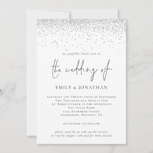Elegant Script Silver Glitter QR Code Wedding Invi Invitation | Zazzle