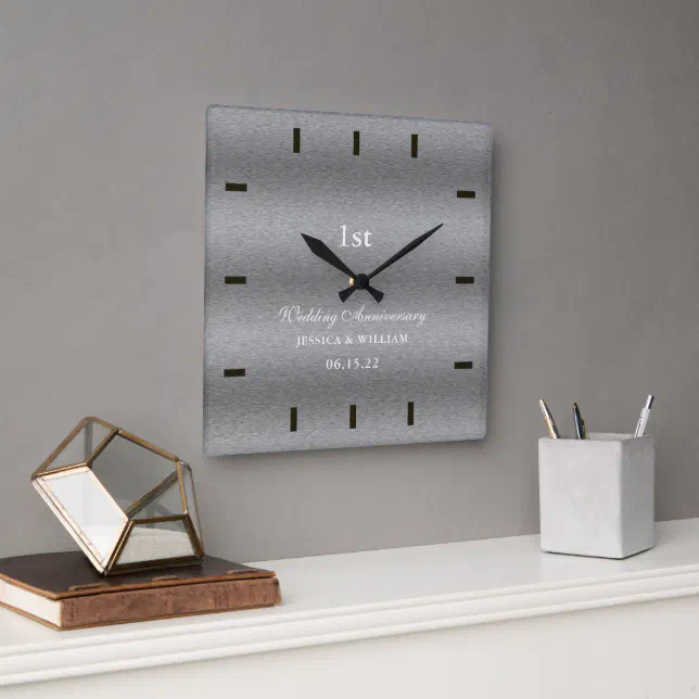 Elegant Script Silver Wedding Anniversary Keepsake Square Wall Clock ...