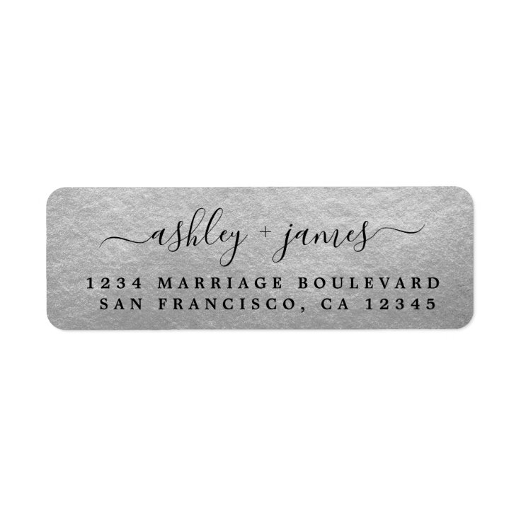 Elegant Script Silver Wedding Return Address Label | Zazzle