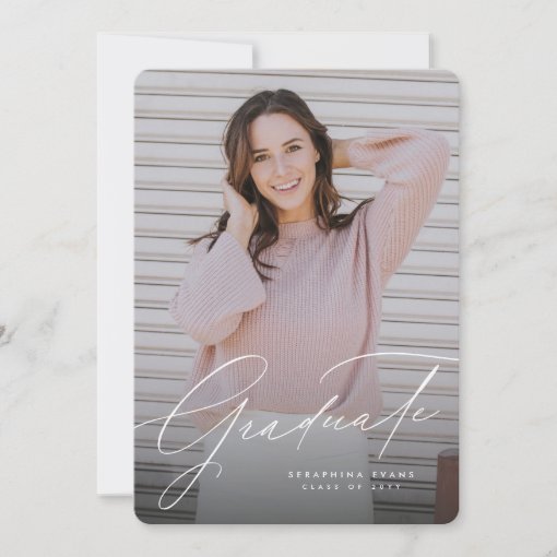 Elegant script simple one photo graduation invitation | Zazzle