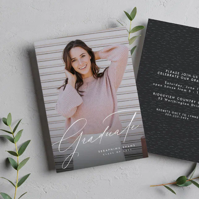 Elegant script simple one photo graduation invitation | Zazzle