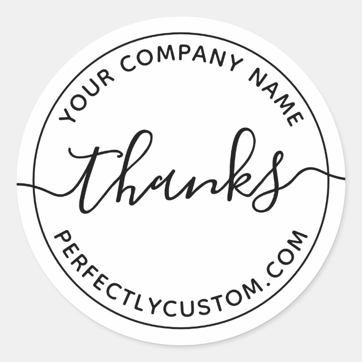 Elegant script simple white business thank you classic round sticker ...