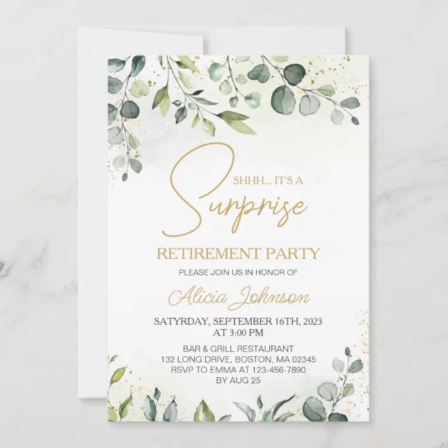 Elegant Script Surprise Retirement Party Invitation | Zazzle