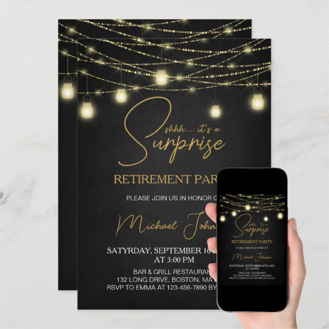 Elegant Script Surprise Retirement Party Invitation | Zazzle