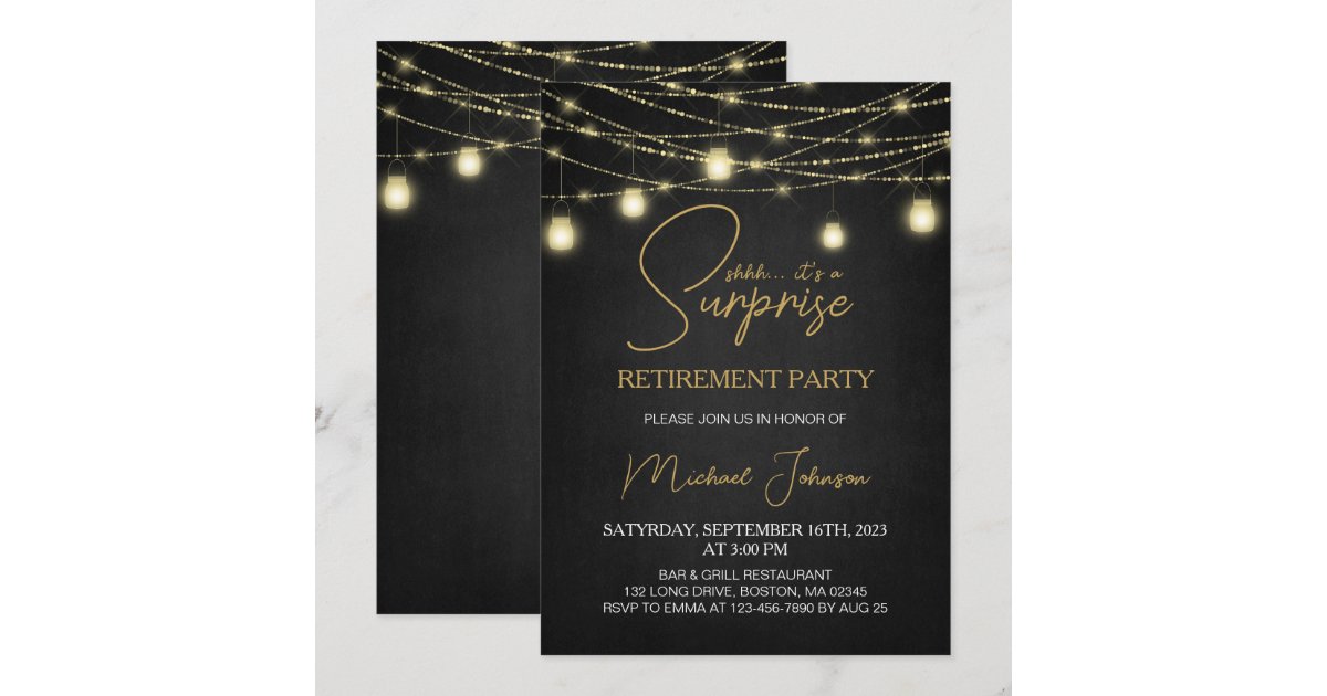 Elegant Script Surprise Retirement Party Invitation | Zazzle