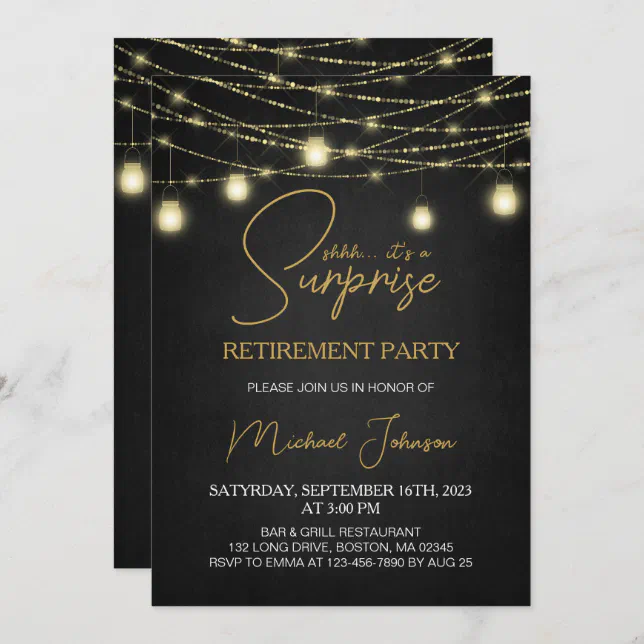 Elegant Script Surprise Retirement Party Invitation | Zazzle