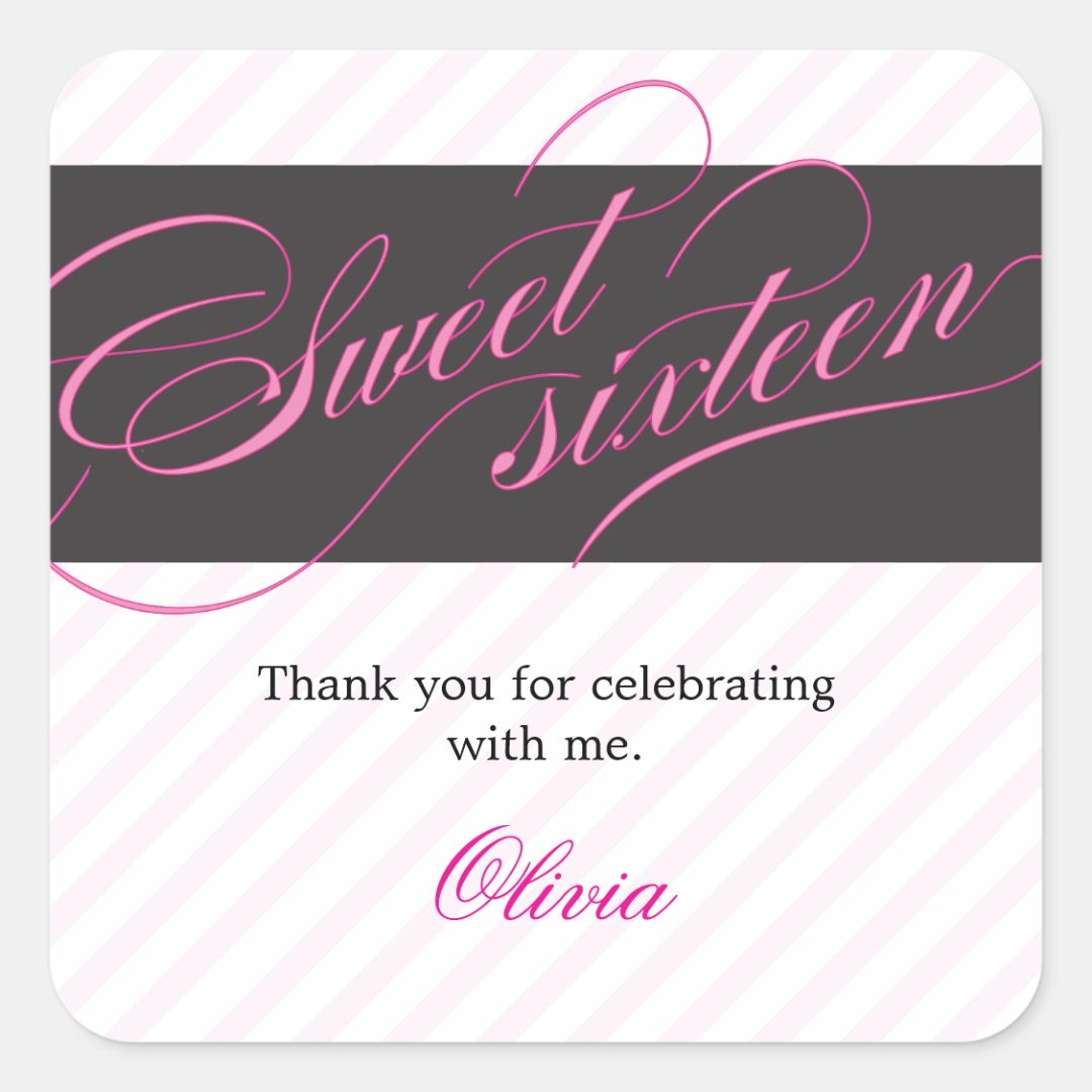 Elegant Script Sweet Sixteen Party Favor Sticker | Zazzle